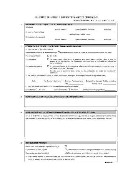 SOLICITUD DE ACCESO O CORRECCION A DATOS PERSONALES
