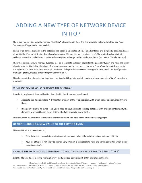 ADDING A NEW TYPE OF NETWORK DEVICE IN ITOP - Combodo