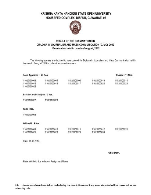 krishna kanta handiqui state open university housefed ... - kkhsou