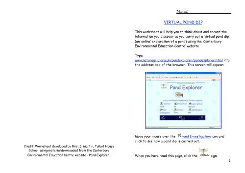 VIRTUAL POND DIP - Teaching Ideas