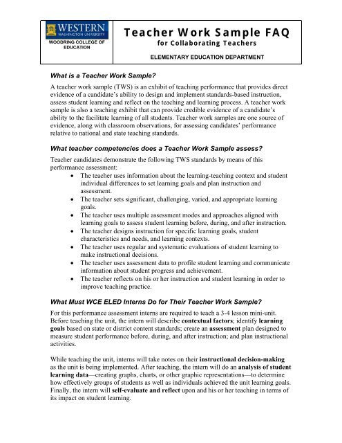 Teacher Work Sample FAQ - Woodring College of Education