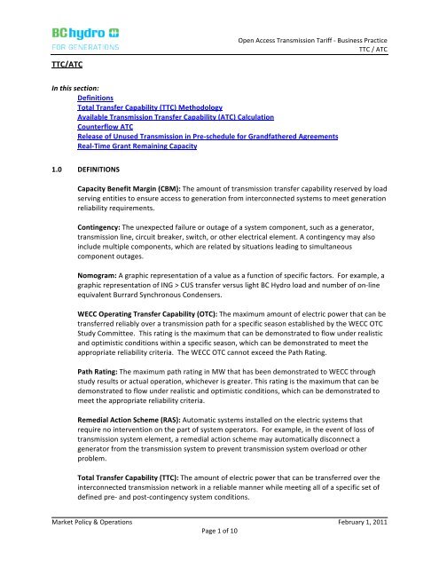 TTC/ATC - BC Hydro - Transmission