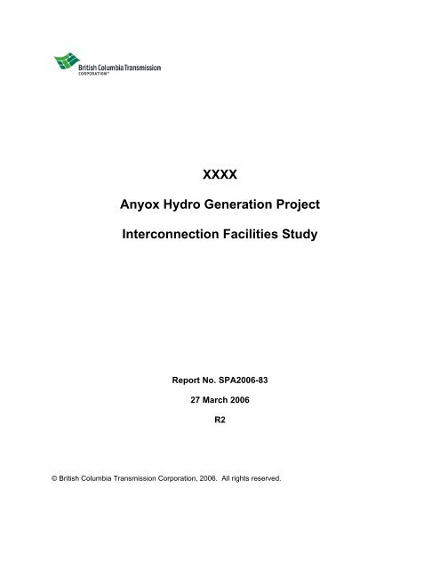 Anyox Hydro Facilities Study - BC Hydro - Transmission