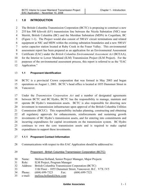 Chapter 1 - BC Hydro - Transmission