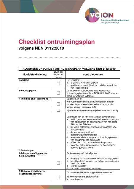 Checklist ontruimingsplan - Voion