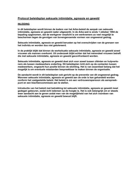 Protocol beleidsplan seksuele intimidatie, agressie en geweld