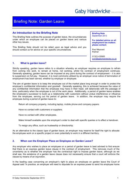 Briefing Note: Garden Leave - Gaby Hardwicke
