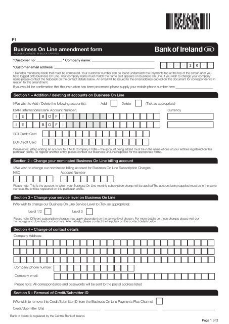 Business On Line amendment form - Business Banking - Bank of ...