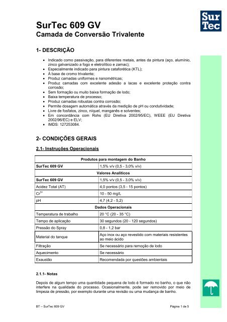 SurTec 609 GV - Surtec do Brasil