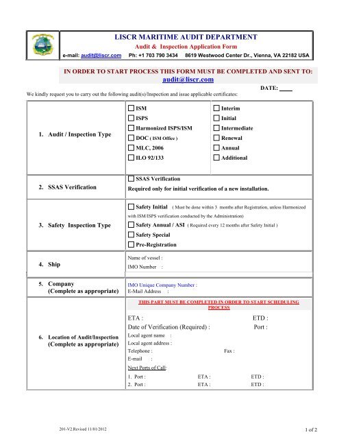 Audit-Inspection Application Form - liscr