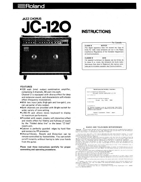 ROLAND JC 120 Manual
