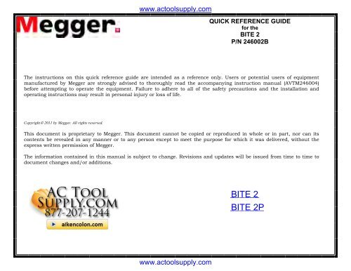 Megger BITE 2 Quick Reference Guide - Actoolsupply.com