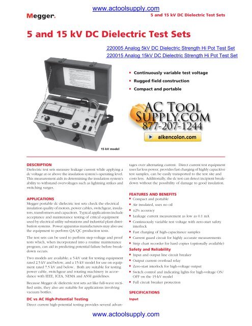 Megger 220015 Datasheet - Actoolsupply.com