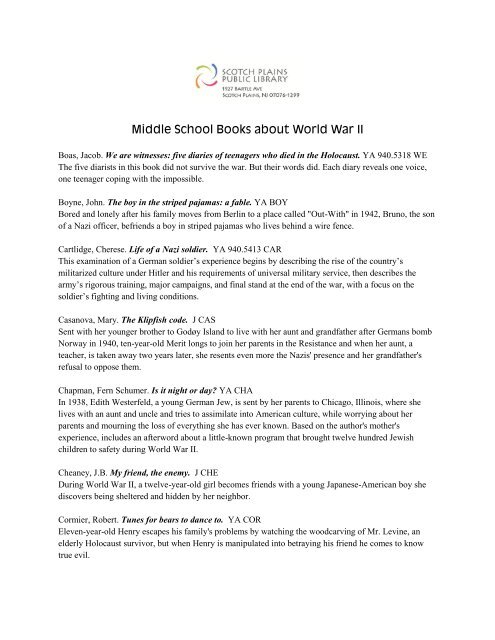 Middle School Books about World War II
