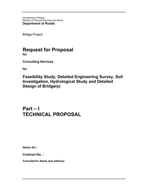 I TECHNICAL PROPOSAL - About Department of Road