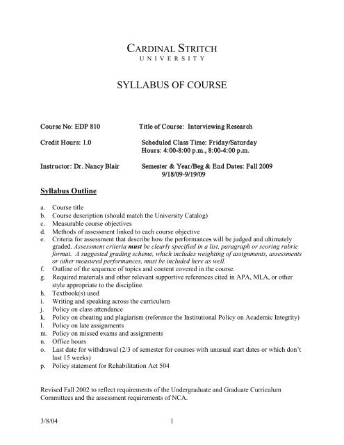 EDP810 Syllabus - Cardinal Stritch University