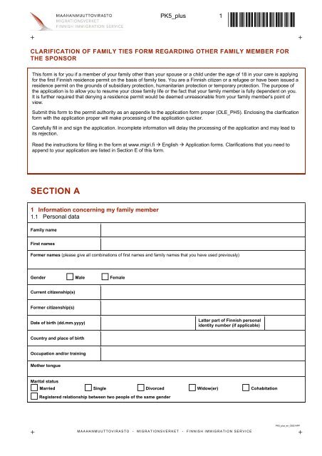 Clarification of family ties form regarding other family member for the ...