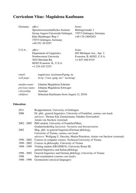Curriculum Vitae: Magdalena Kaufmann - GWDG
