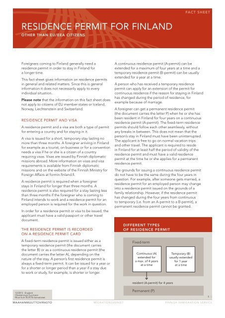 RESIDENCE PERMIT FOR FINLAND - Maahanmuuttovirasto