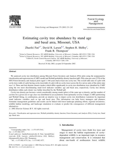 Estimating cavity tree abundance by stand age and basal area ...