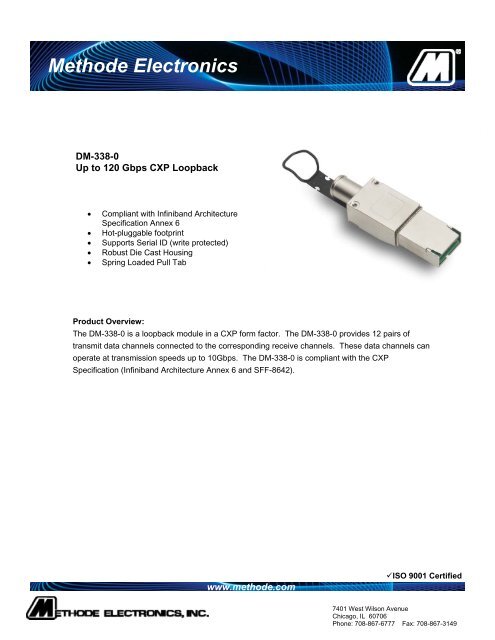 CXP Loopback Data Sheet - Methode Electronics, Inc.