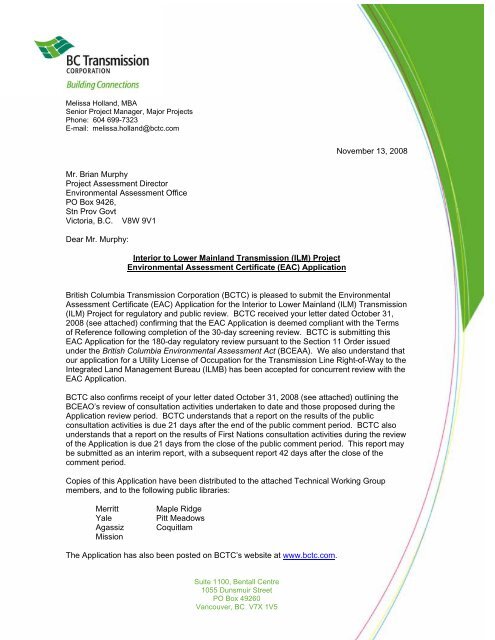 Letter - BC Hydro - Transmission