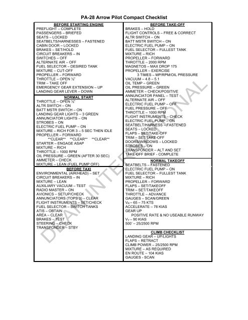 Piper PA-28 Arrow Compact Checklist