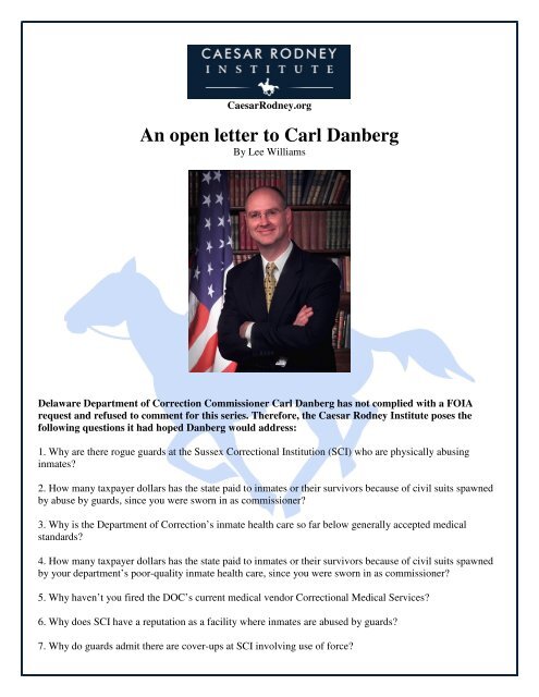 An open letter to Carl Danberg - Caesar Rodney Institute