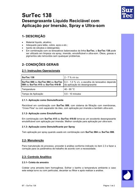 SurTec 138 - Surtec do Brasil