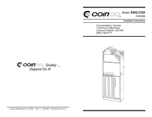 9302-CGX Coin Changer Installation Instructions - (Coinco) Europe