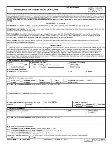DD Form 137-3, Dependency Statement - Parent, January 2008