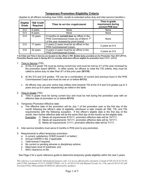 Temporary Promotion Eligibility Criteria Time in service requirement ...