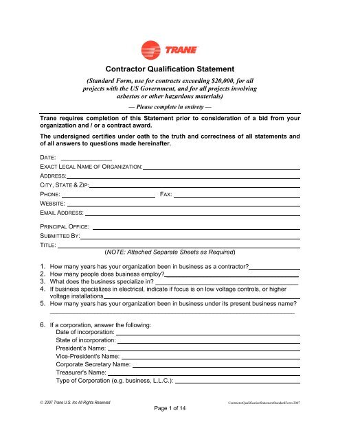 Contractor Qualification Statement - City of Ridgecrest