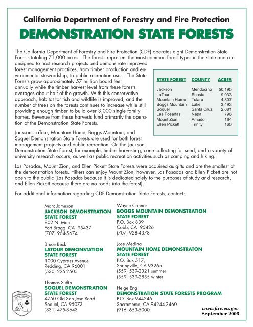 DEMONSTRATION STATE FORESTS - Cal Fire