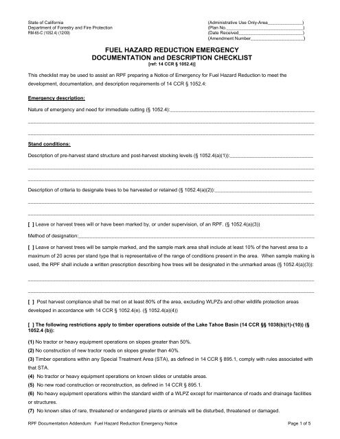 Fuel Hazard Reduction Emergency Checklist - Cal Fire - State of ...
