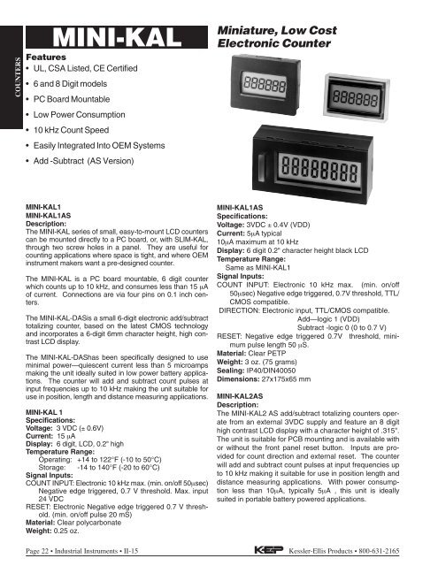 MINI-KAL Miniature, Low Cost Electronic Counter