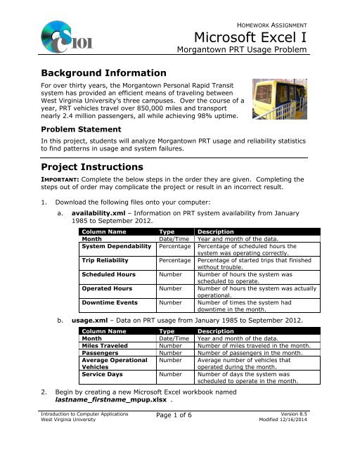 Instructions - Computer Science 101 - West Virginia University