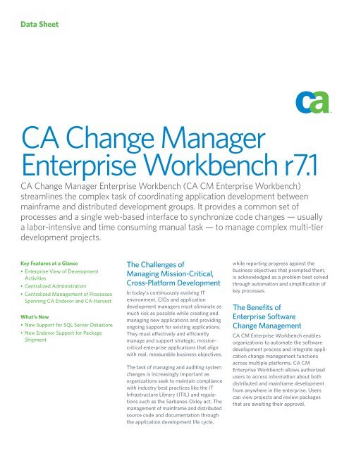 CA Change Manager Enterprise Workbench r7.1 - SupportConnect