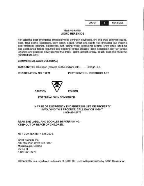 Product Label ( PDF, 706 kb) - BASF Canada