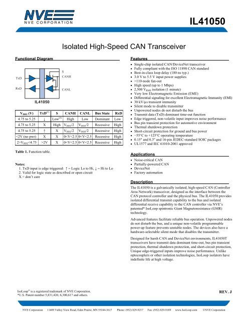 IL41050 Isolated CAN Transceiver Datasheet - NVE Corporation