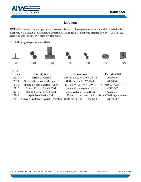 Magnet Data Sheet (.pdf) - NVE Corporation