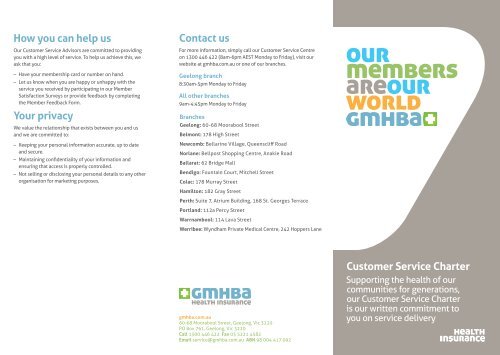 Customer Service Charter - GMHBA Health Insurance