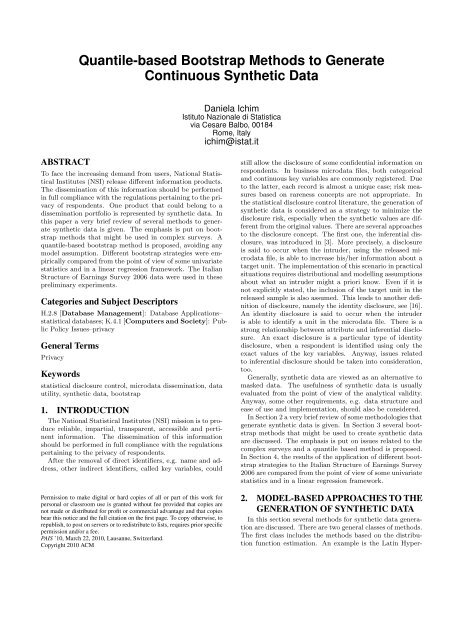 Bootstrap Methods to Generate Continuous Synthetic Data