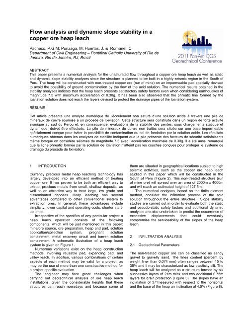 Flow analysis and dynamic slope stability in a copper ore heap leach