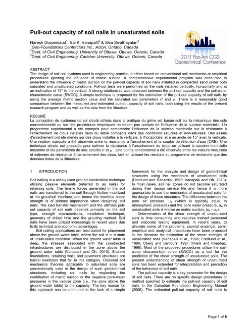 Pull-out capacity of soil nails in unsaturated soils