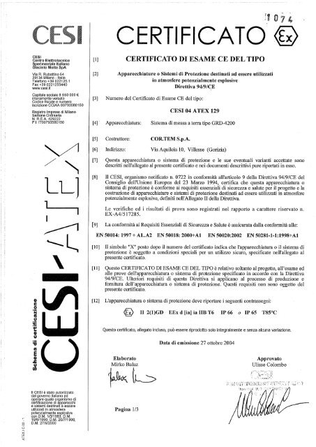 CESI 04 ATEX 129 - Cortem Group