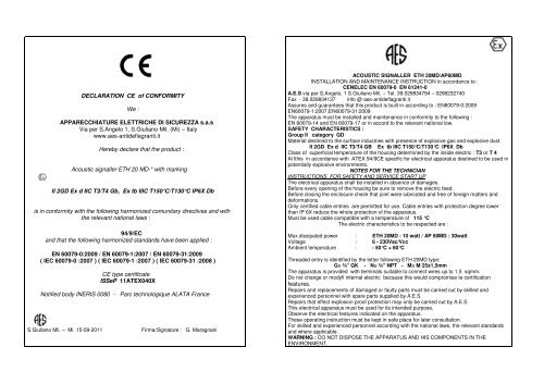 DECLARATION CE of CONFORMITY We ... - Aes S.a.s