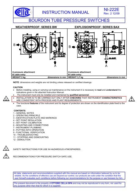 BOURDON TUBE PRESSURE SWITCHES - Introl