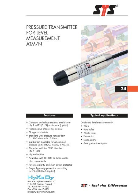 PRESSURE TRANSMITTER FOR LEVEL MEASUREMENT ATM/N