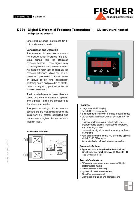 DE39 Digital Differential Pressure Transmitter - GL ... - FISCHER Mess